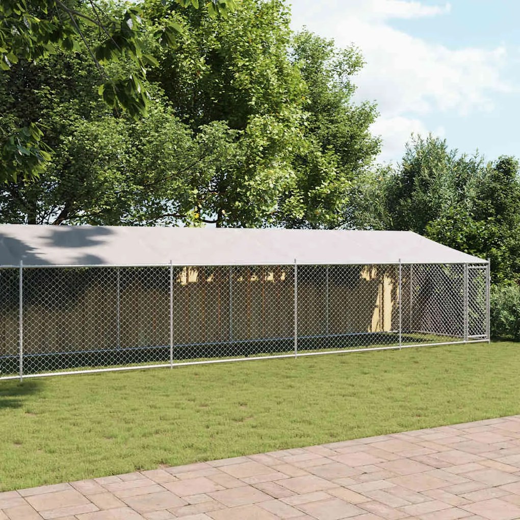 Klec pro psy se střechou a dvířky šedá 12x2x2m pozinkovaná ocel 3209572