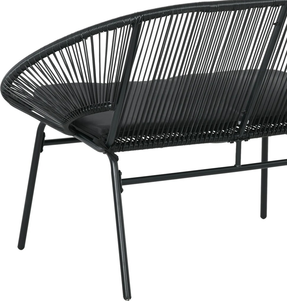 Outsunny 2-místná zahradní židle Acapulco s opěrkami, polstrováním a ocelovým rámem, nosnost 260 kg, pro balkon, terasu, patio, 132x72x83 cm, černá