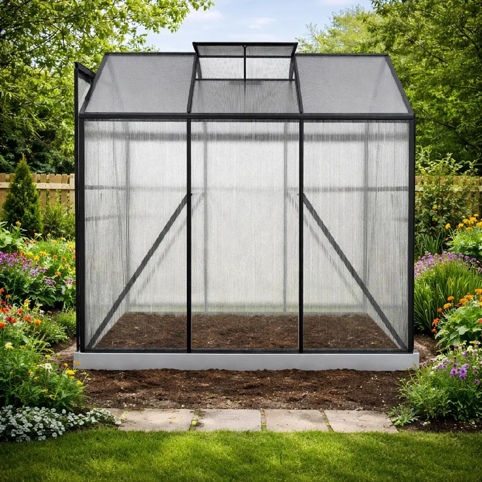 Skleník se základnou BestBerg BBGH-606B / 3,61 m² / 190 × 190 × 194 cm / černá