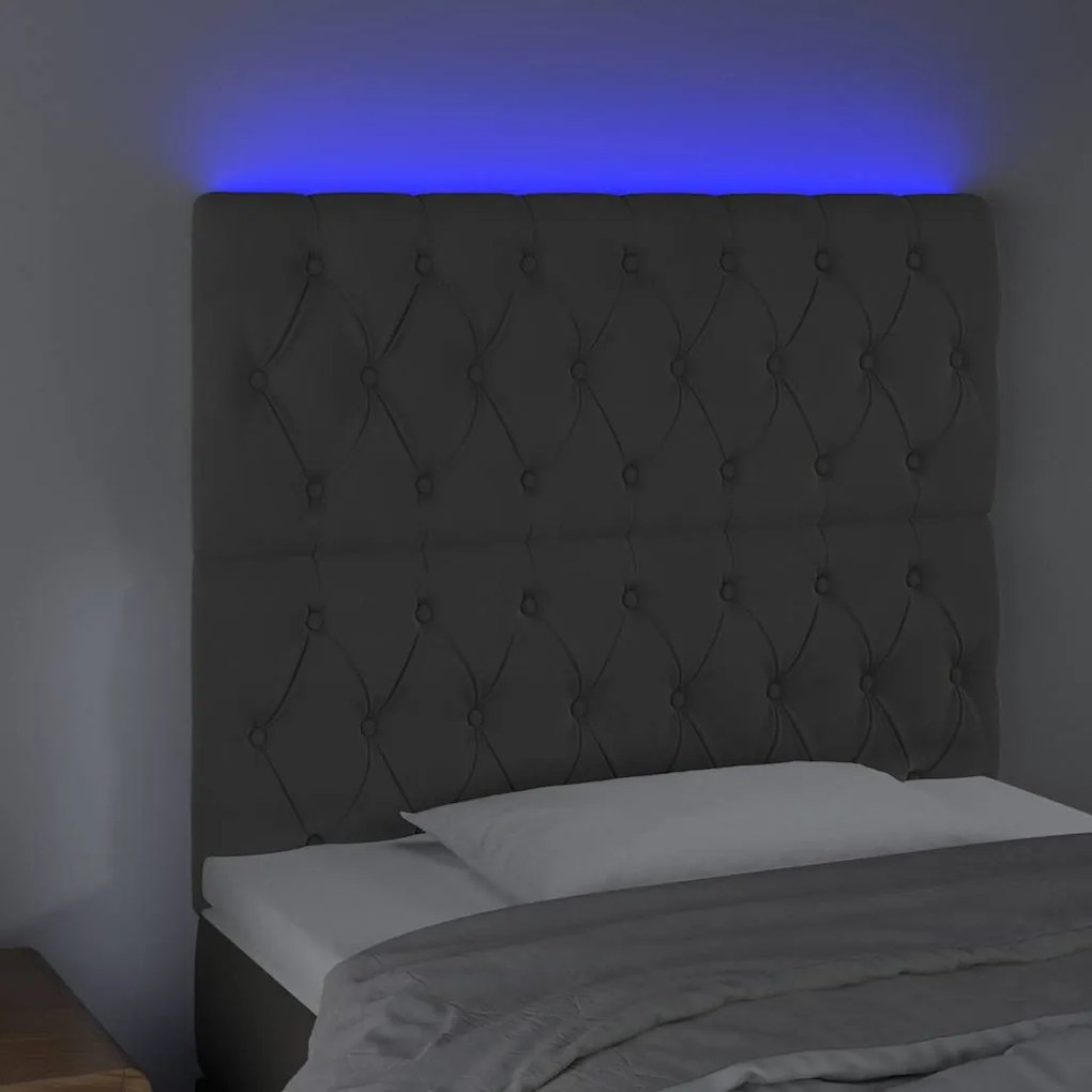 Čelo postele s LED tmavě šedé 90x7x118/128 cm samet 3122797