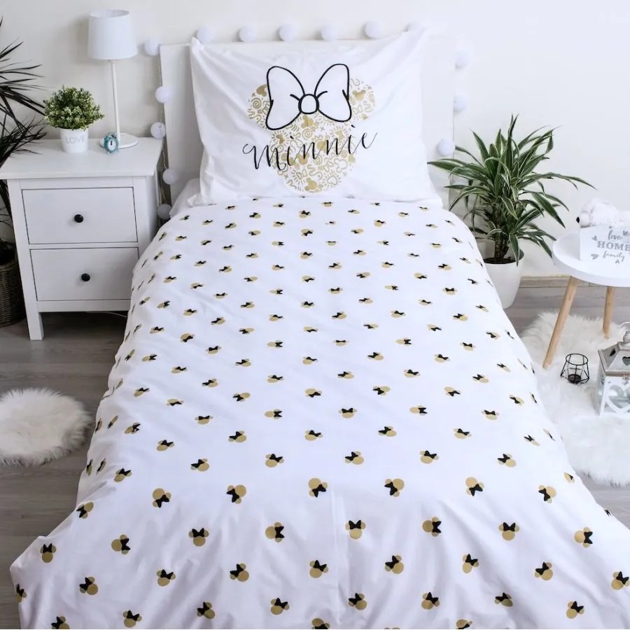 Bavlněné ložní povlečení Minnie Mouse se zlatým potiskem - 100% bavlna - 70 x 90 cm + 140 x 200 cm