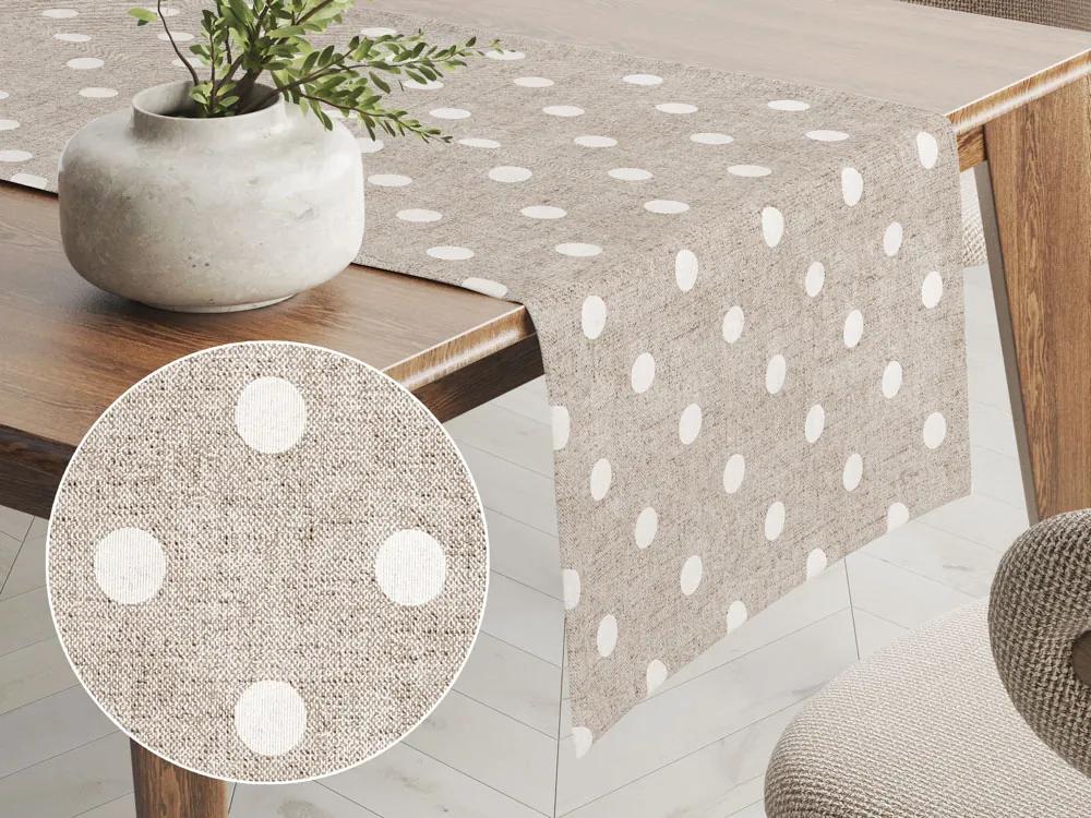 Biante Dekorační běhoun na stůl Porto PRT-019 Bílé puntíky na béžovém režném 45x160 cm