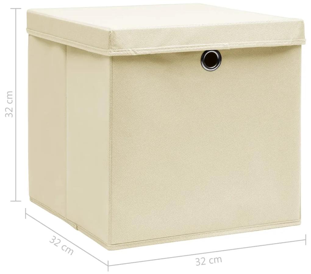 Úložné boxy s víky 10 ks krémové 32 x 32 x 32 cm textil - Default Title