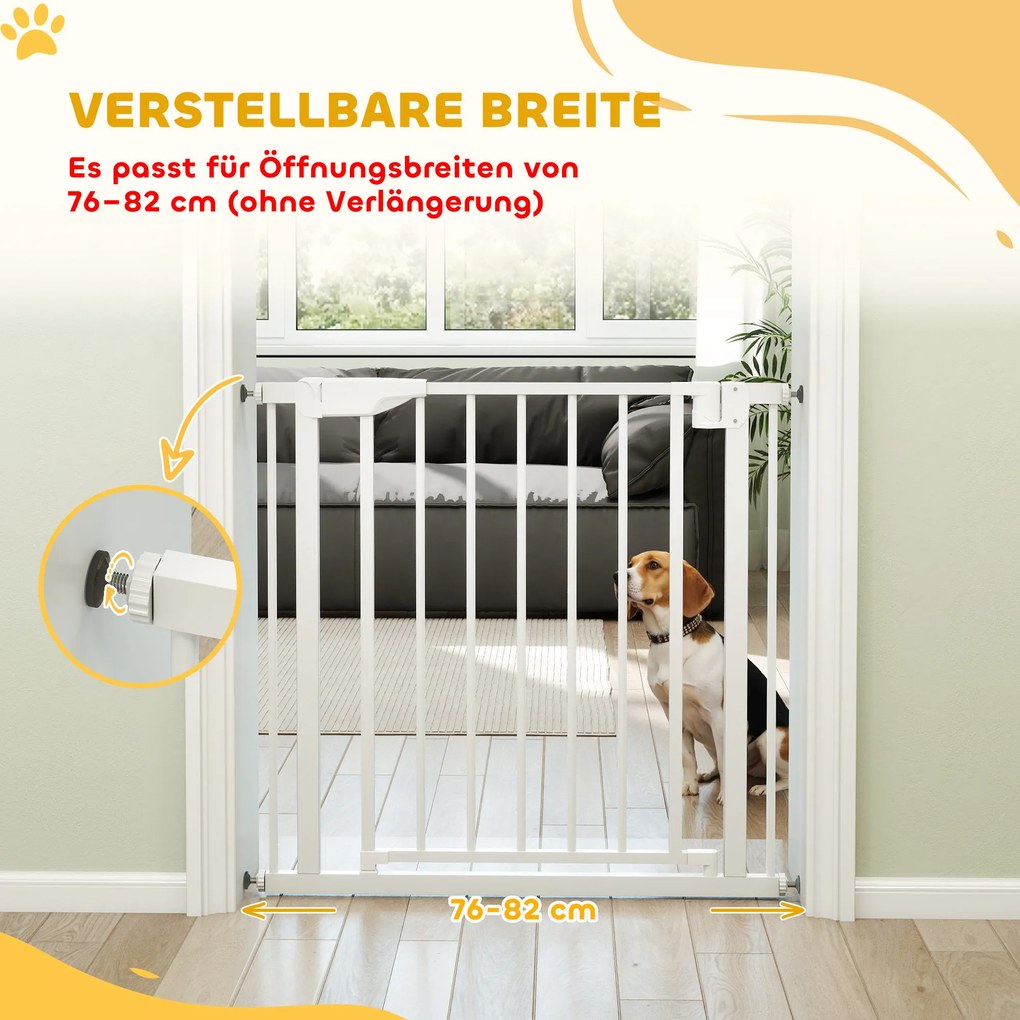 Schodišťová branka Bezpečnostní branka bez vrtání s automatickým zavíráním pro děti Kuchyňské schody 76-82 x 76 cm Bílá