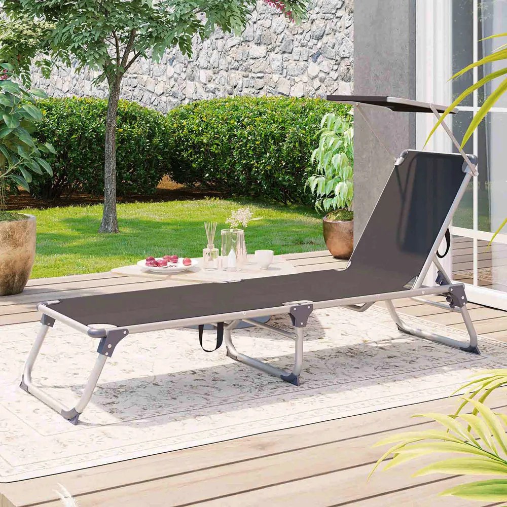 Zahradní lehátko LAGUNA s nastavitelnou clonou, 193x55x31cm, šedá SongmicsHome