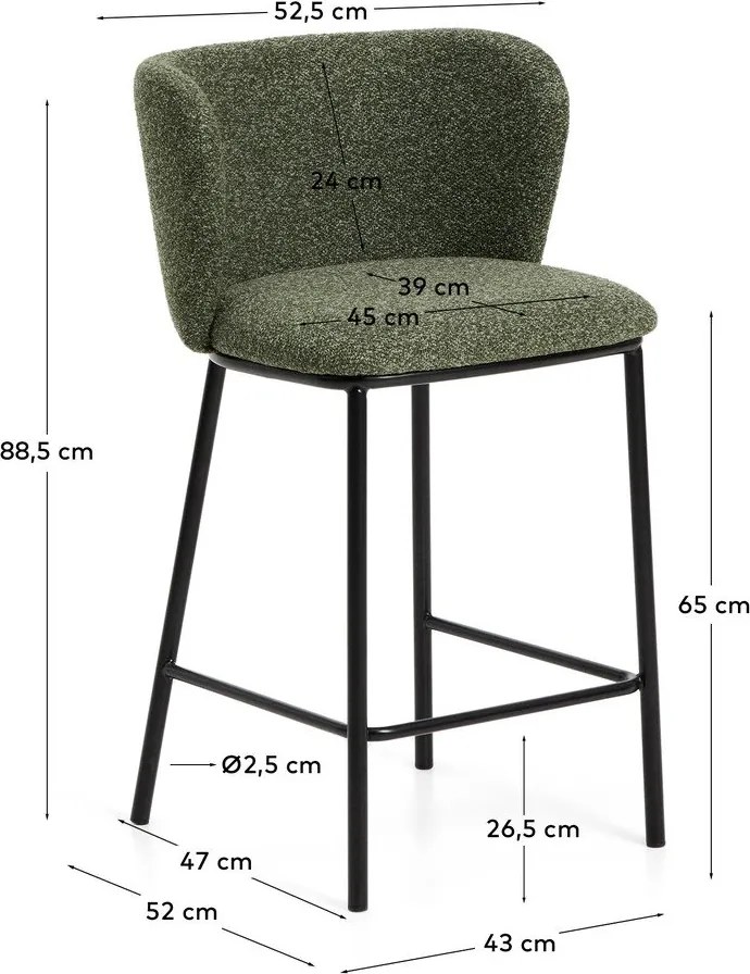 Tmavě zelená čalouněná barová židle (výška sedáku 65 cm) Ciselia – Kave Home