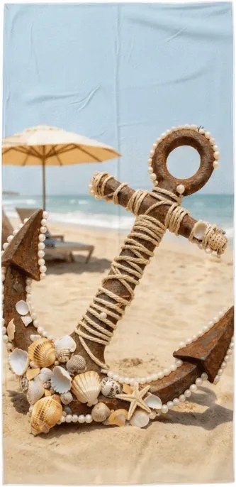 Rychleschnoucí plážová osuška ANTIC ANCHOR barevná 70 x 140 cm, 100% mikrovlákno