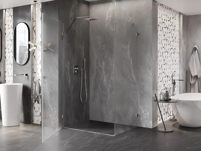 Mexen Lunar-B, výklopný sprchový kout levý 90 x 80 cm, 8mm čiré sklo, ocelový profil, 832-090-080-97-00-L