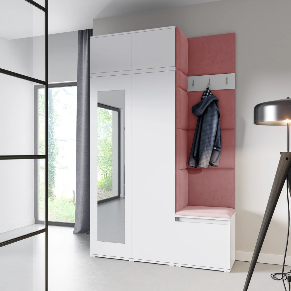 Eka Předsíňová stěna s čalouněnými panely Trinity 20 - Bílá / Tmavá růžová 2323