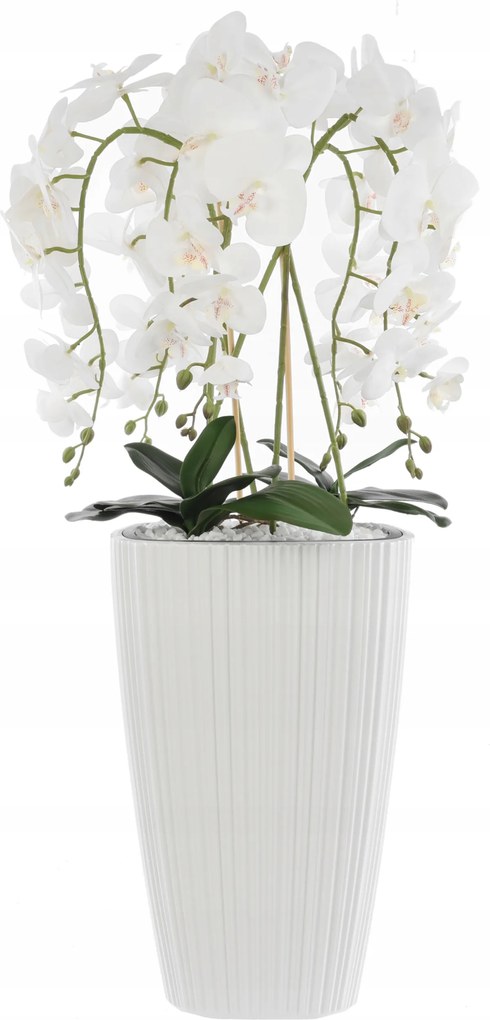 Orchidej umělý bílý v květináči kytice H 95 cm květináč čtvercový bílý
