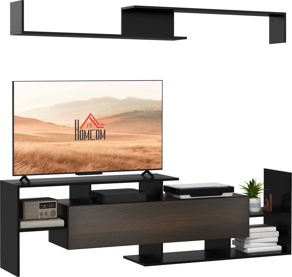 HOMCOM Sada nábytku do obývacího pokoje - Stojany na TV pro TV do 165 cm nebo konzole pro TV do 102 cm se stojanem na TV 153,6x25x42 cm a nástěnnou po