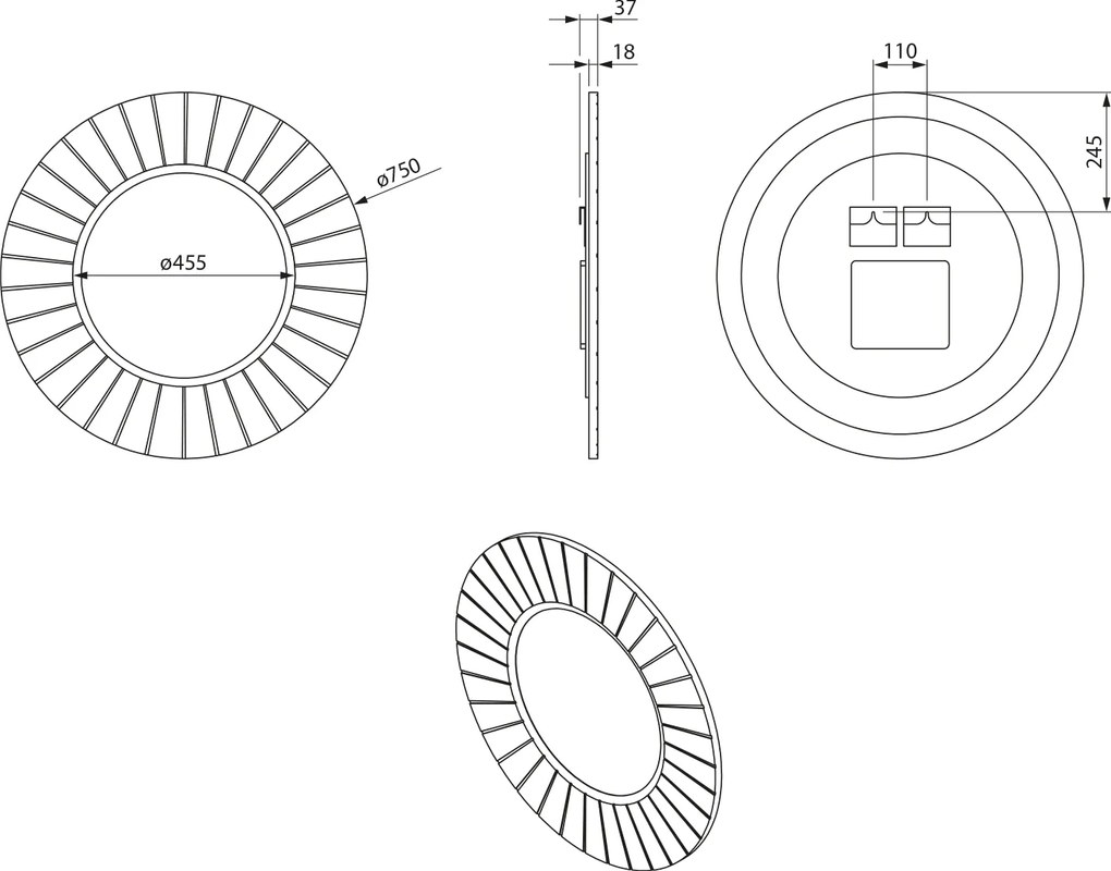 Sapho Sapho, LUMIRO STRIP kulaté zrcadlo s LED osvětlením v rámu, průměr 75cm, sína, LR750-4242S