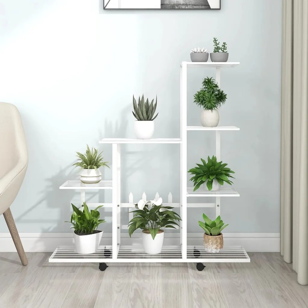 Stojan na květiny na kolečkách 94,5 x 25 x 92,5 cm bílý kov 336115