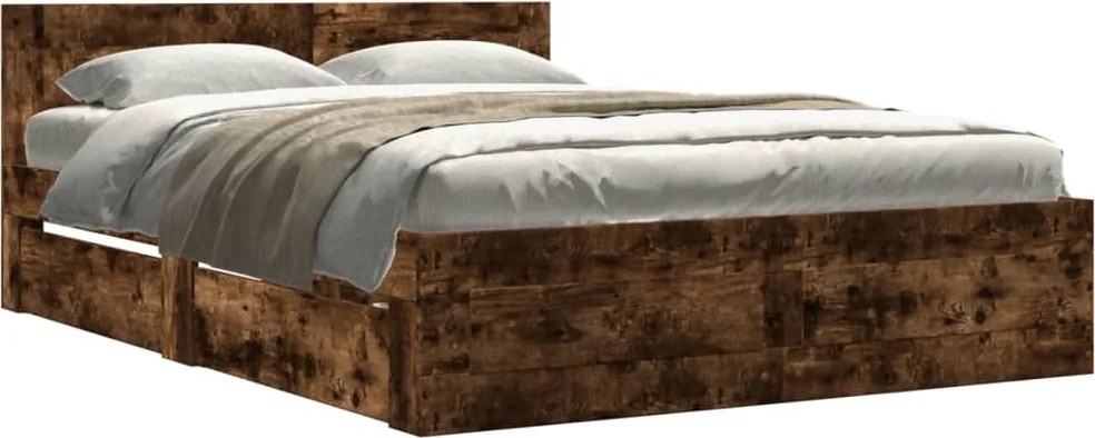 Rám postele s čelem kouřový dub 120 x 200 cm kompozitní dřevo 3295573