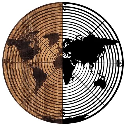 Nástěnná dekorace pr. 56 cm mapa dřevo/kov