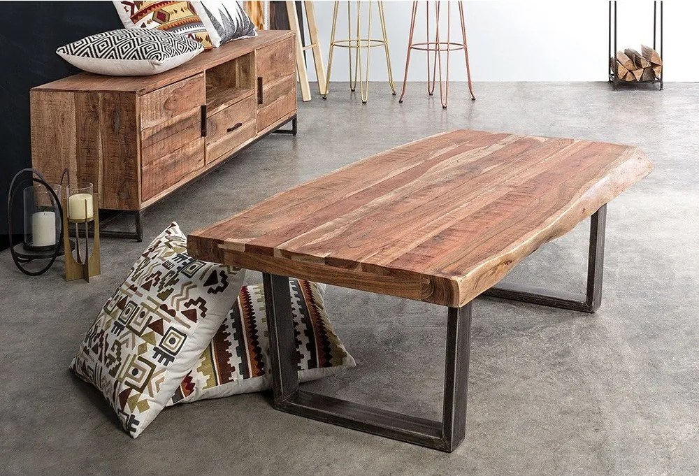 Černý/v přírodní barvě konferenční stolek s deskou z akácie 70x120 cm Elmer – Bizzotto