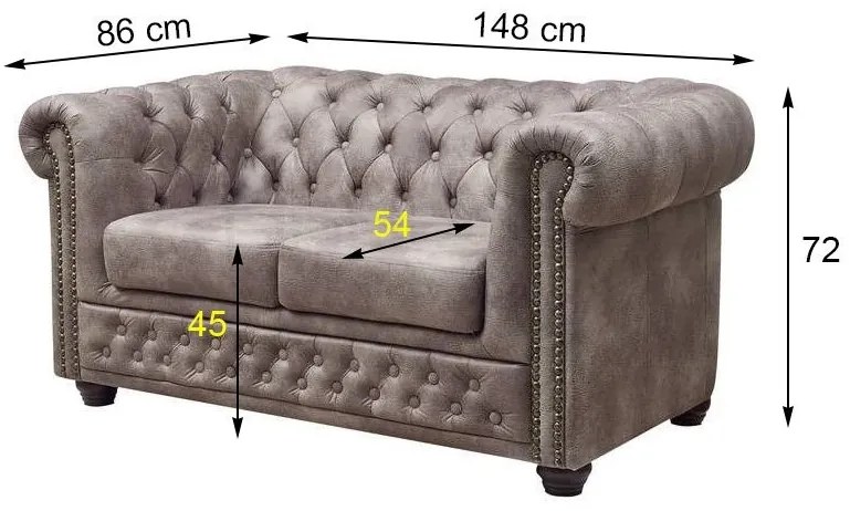 Askont Chesterfield Oxford: Pohovka 2M Silver