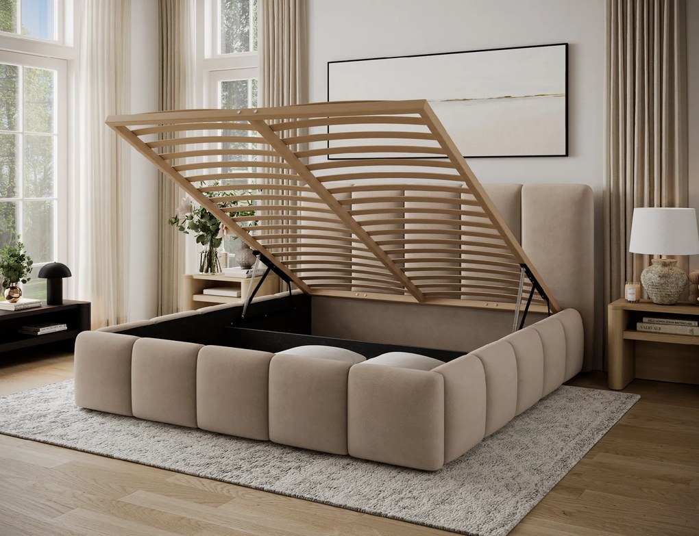Postel Edvige + Dřevěný rám + Standardní zdvih + kontejner 180x200