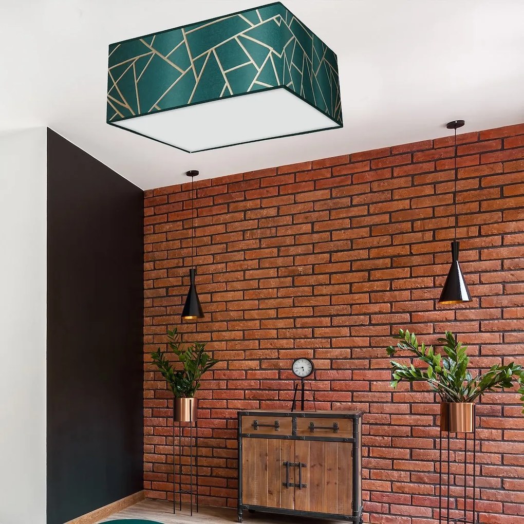 Stropní svítidlo Ziggy Square, 1x zelené/zlaté textilní stínítko, (bílé plexisklo), (50 cm)