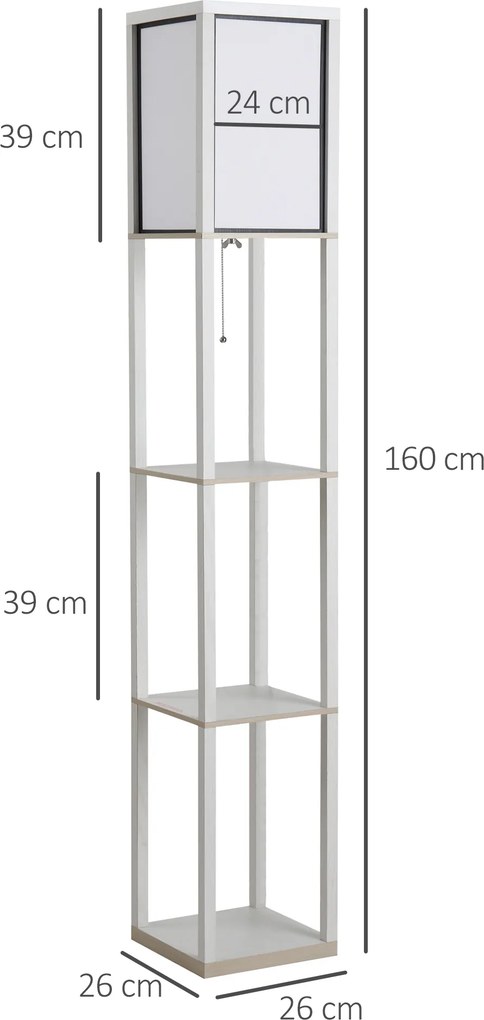 HOMCOM stojanová lampa na polici 26W x 26D x 160H cm 3 police 4 patra MDF bílá