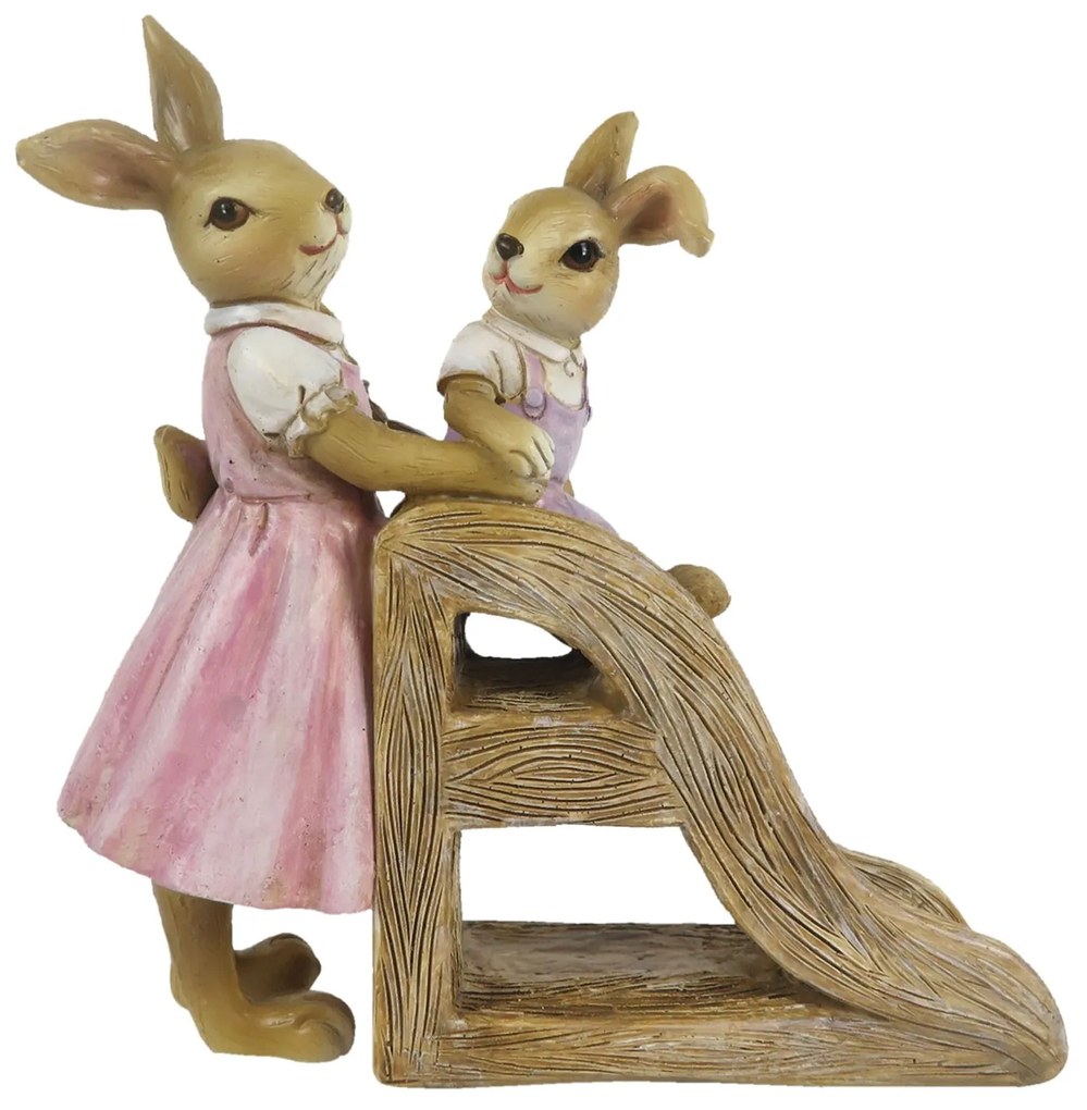 Velikonoční dekorace králíků u skluzavky - 14*6*15 cm