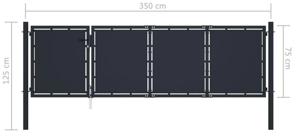 vidaXL Marketos Zahradní brána ocelová 350 x 75 cm antracitová
