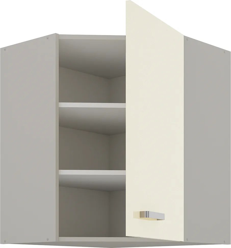 KARMEN | horní kuchyňská skříňka 60x60 GN-72 1F (45°) rohová s policemi | 60x60 cm | světle šedá/krémová lesk