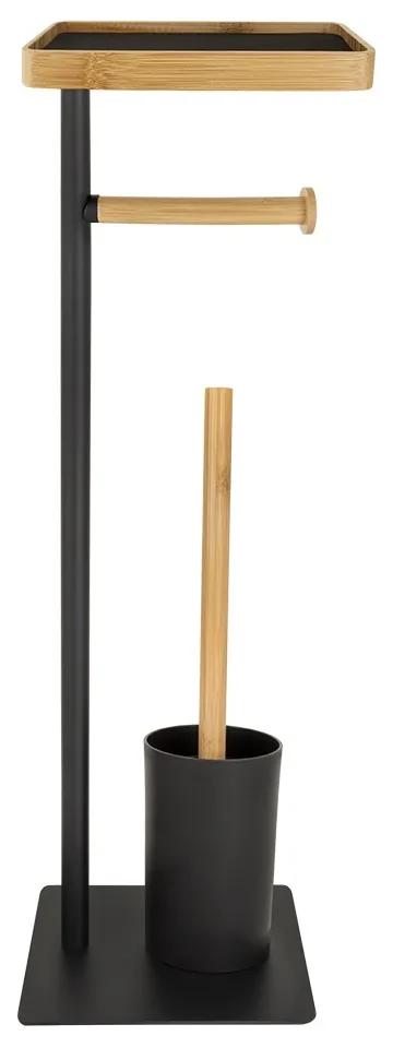 Olsen Spa WC štětka + držák papíru, kov (černá barva), bambus  - KD02071794