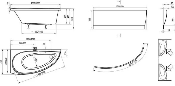 Ravak Avocado Vana 150x75 cm, pravá bílá CS01000000