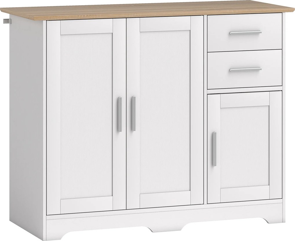 HOMCOM Moderní dřevěná komoda s 2 zásuvkami a 2 skříňkami, 100x40x78 cm, bílá a vzhled dřeva