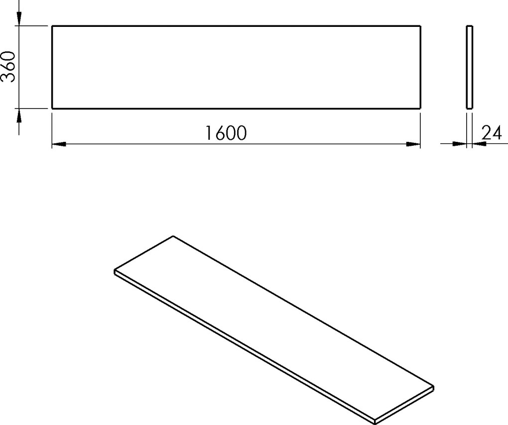 Sapho PLATO deska Rockstone 1600 x 24 x 360 mm bílá mat PL166-0101