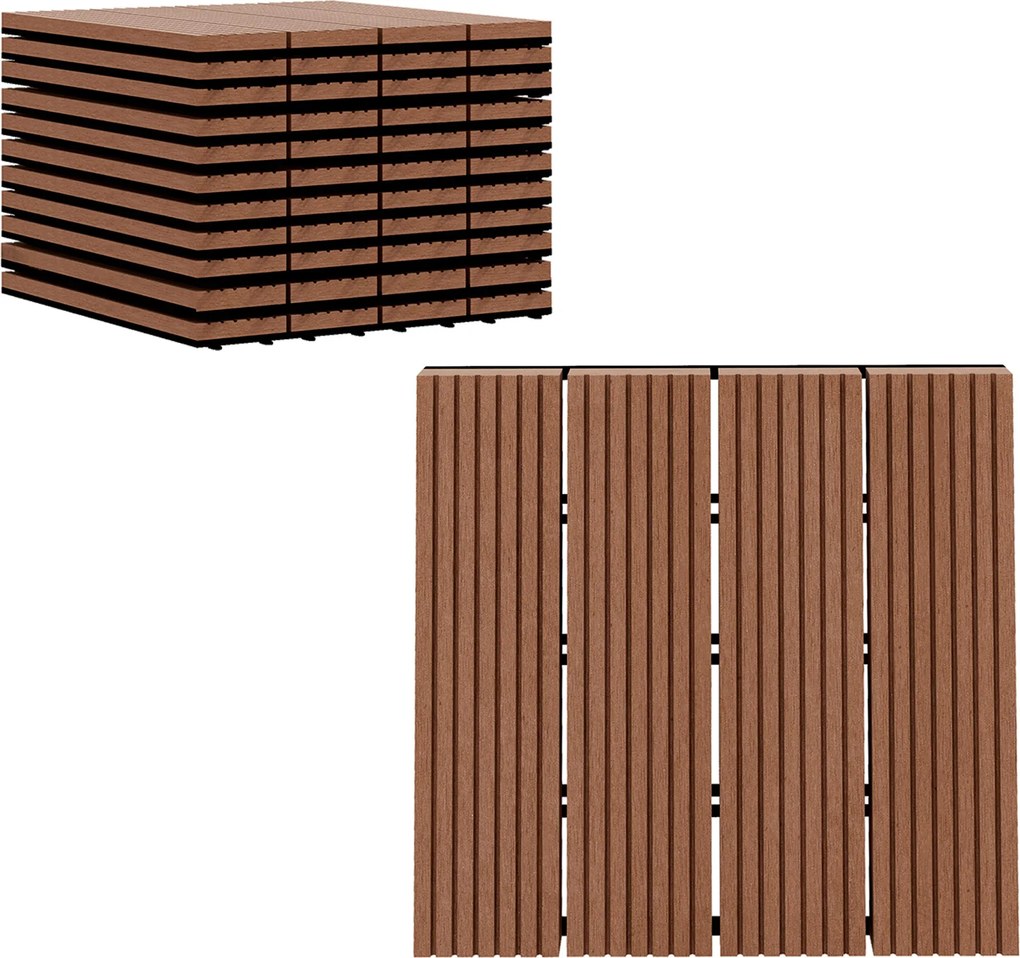 Outsunny Sada 11 kusů venkovních dlaždic 30x30 cm 1 m² Zahradní exteriérové podlahy Nelučící a voděodolné Snadná instalace pro zahradní terasu a balko