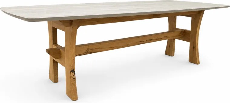 Jídelní stůl TRAVERTINO WHITE – 260 × 120 cm, keramická deska 12 mm Shark Nose, dubová podnož IVOR XL