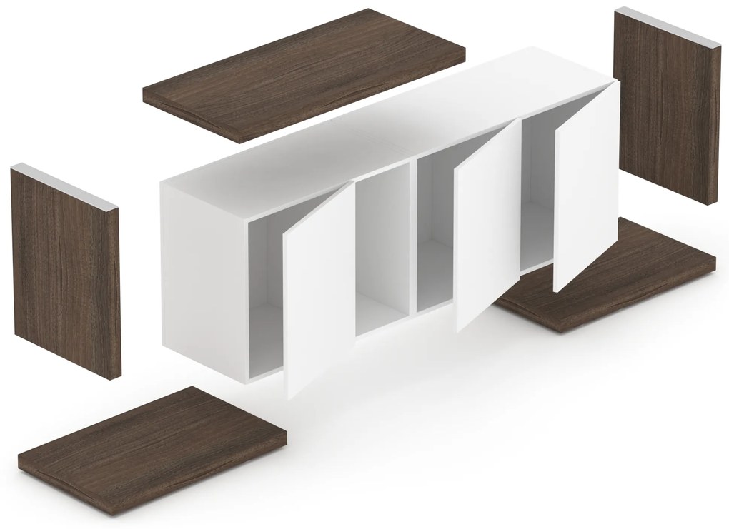 NABYTEK-DESIGNOVY.CZ - DLKB171 - Komoda SOLID pro manažerský opěrný stůl, se třemi dveřmi, 170cm, jilm royal/bílá
