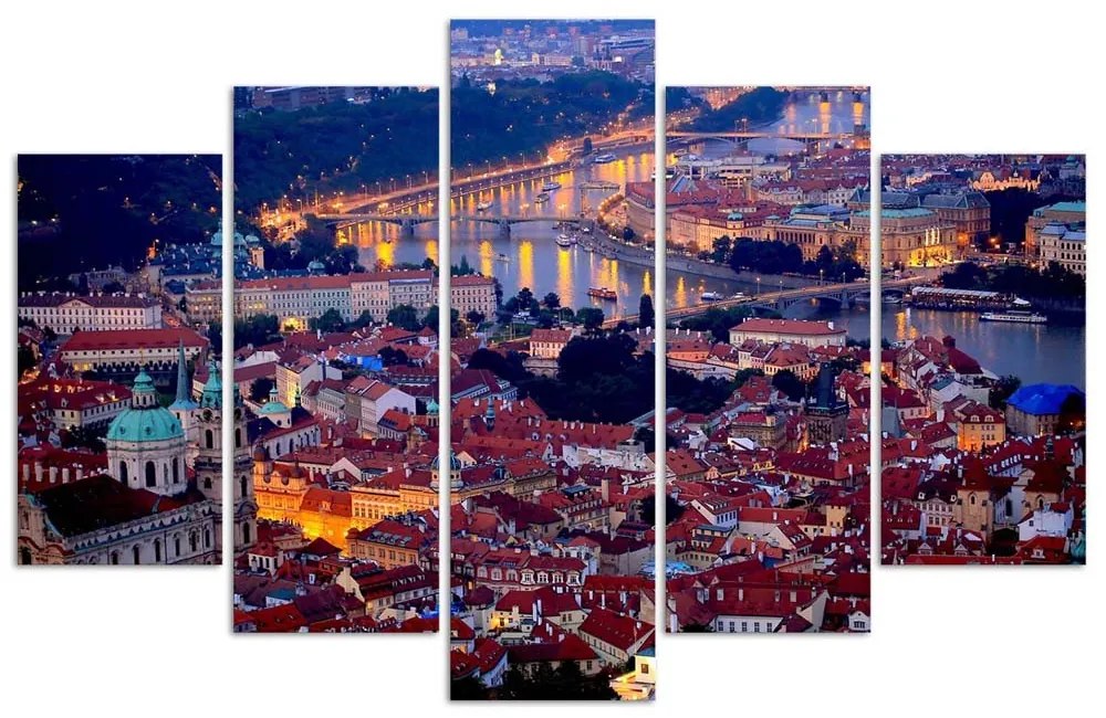 Gario Obraz na plátně Praha za soumraku - 5 dílný Rozměry: 100 x 70 cm