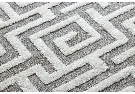 koberec MAROC P655, šedo bílá střapce, Labyrint řecký vzor, Berbe velikost 200x290 cm | krásné koberce cz