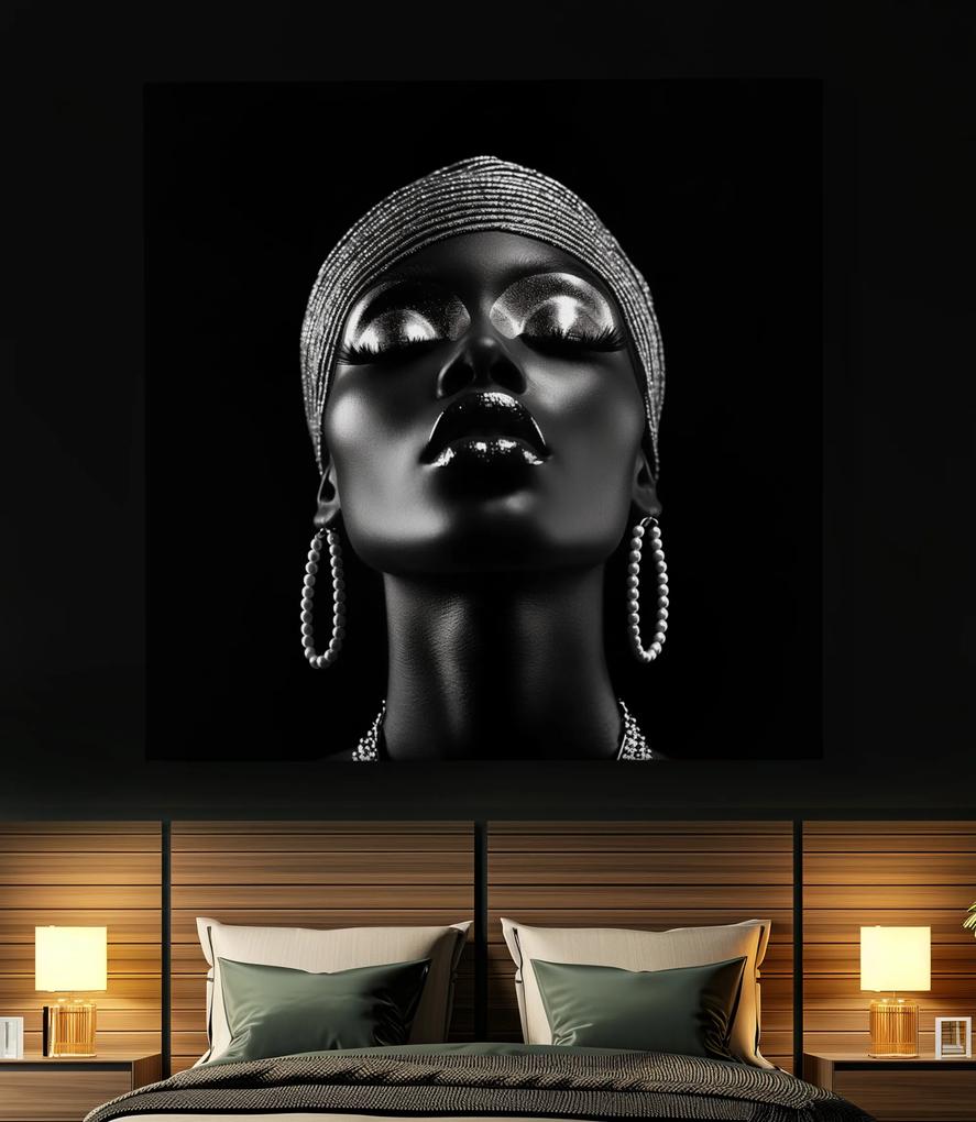 Obraz na plátně - Afričanka Dalia stříbro a perlové náušnice FeelHappy.cz Velikost obrazu: 80 x 80 cm