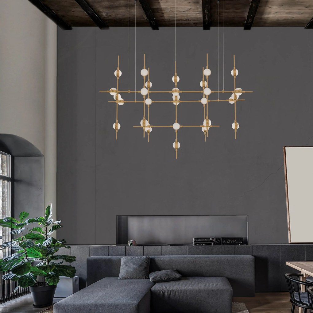 LED lustr Atomo 106 zlaté s dálkovým ovládáním