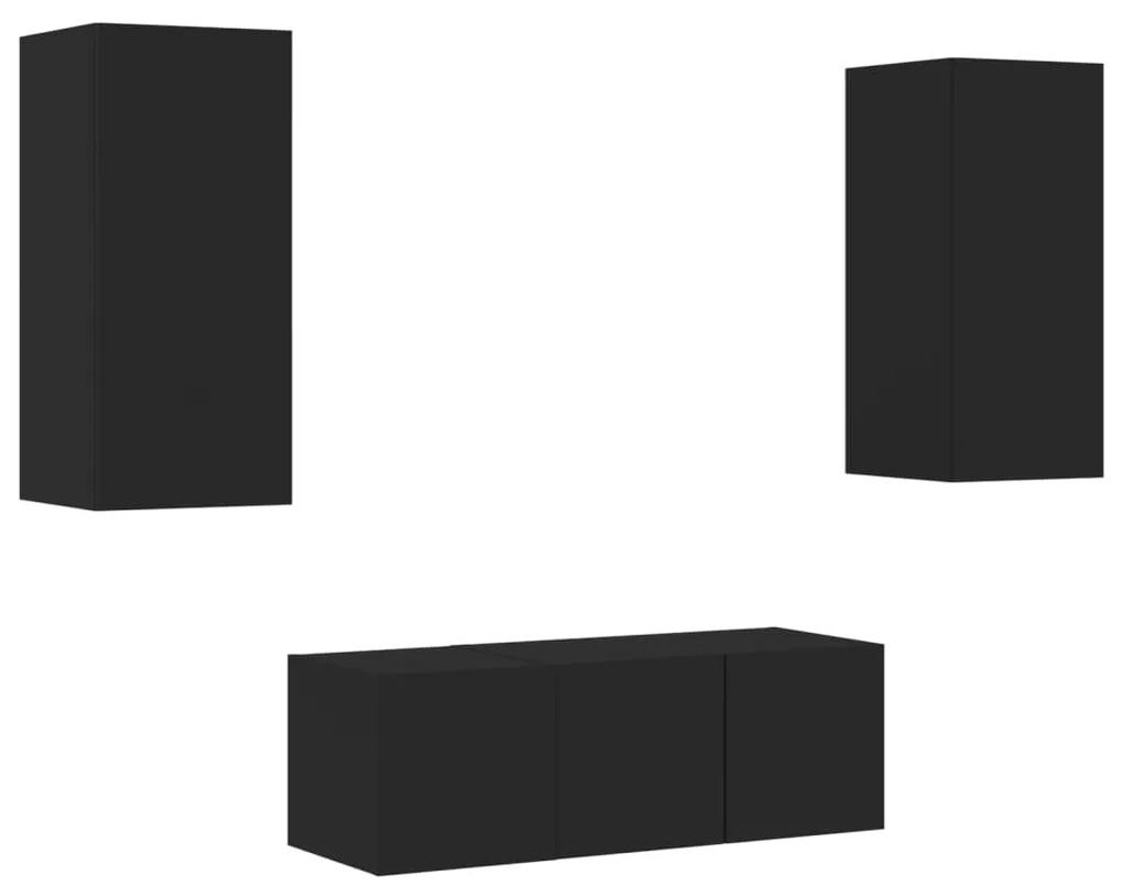 4dílná obývací stěna s LED osvětlením černá kompozitní dřevo - Default Title