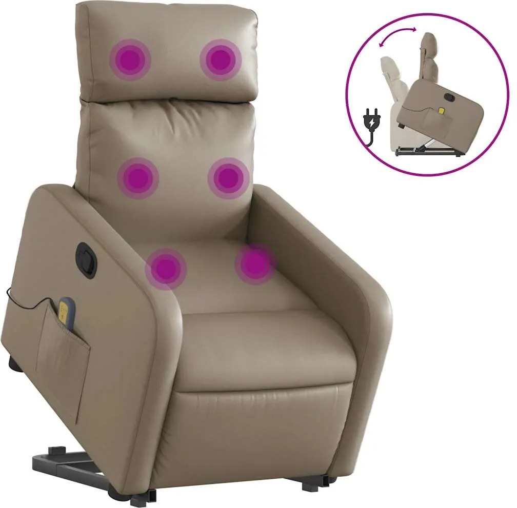 Zvedací masážní polohovací křeslo cappuccino umělá kůže 3206762
