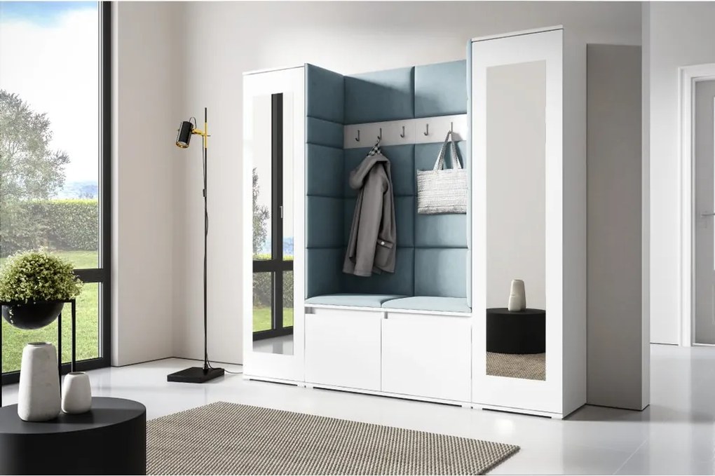 Eka Předsíňová stěna s čalouněnými panely Trinity 31 - Bílá / Světlá modrá 2322