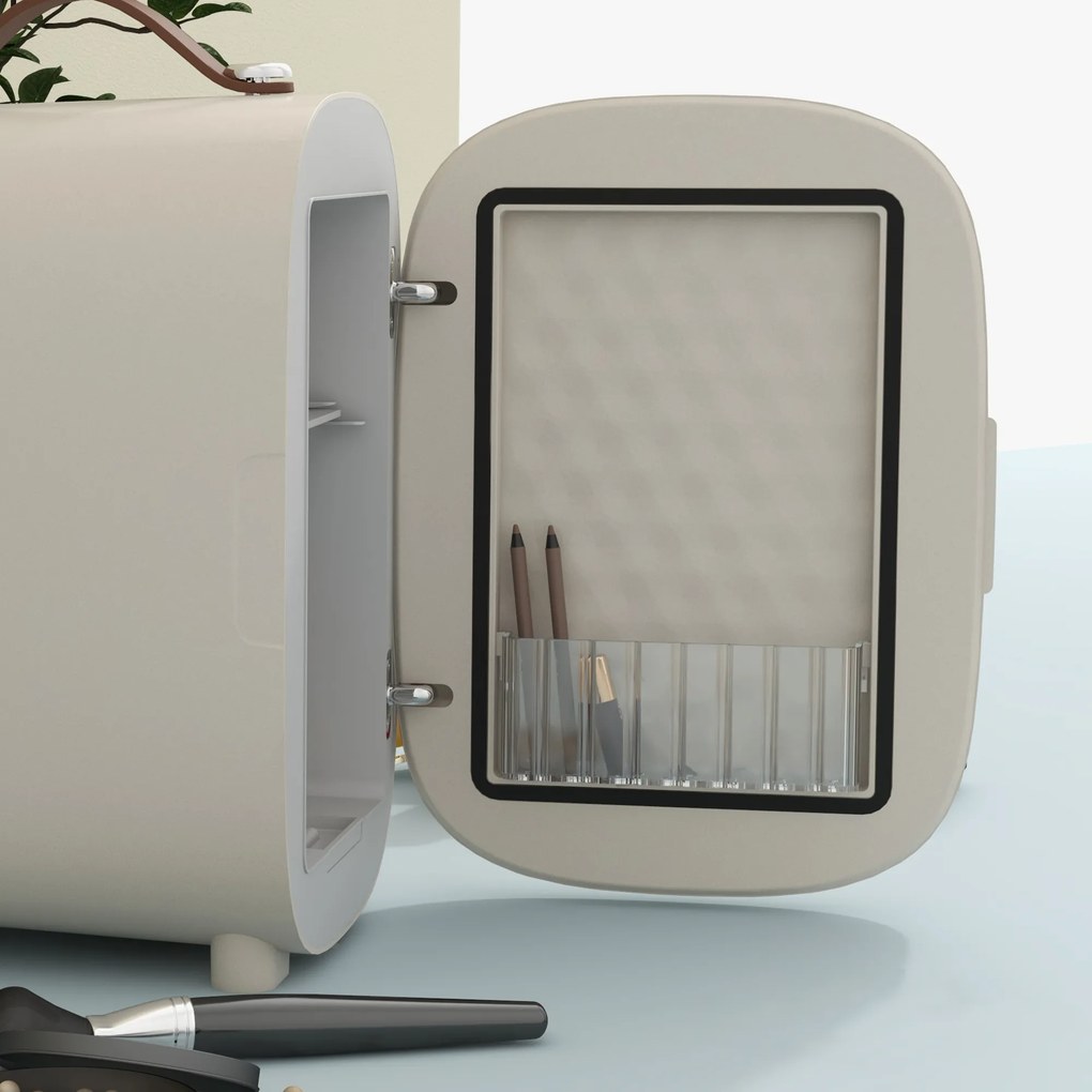 HOMCOM Mini lednička 4 l Malá kosmetická lednička s funkcí chlazení a ohřevu, přenosná kosmetická lednička na kosmetiku, nápoje, ovoce, smetanu bílá