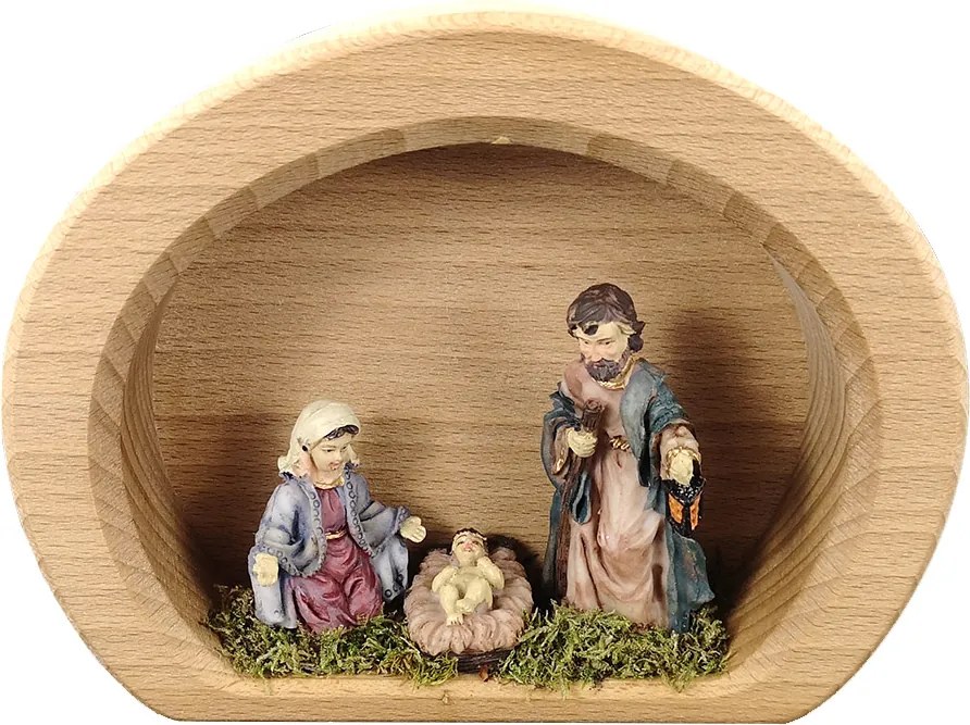 AMADEA Dřevěný betlém ve tvaru polokoule s figurkami, masivní dřevo, 17 x 13 x 4,5 cm, český výrobek