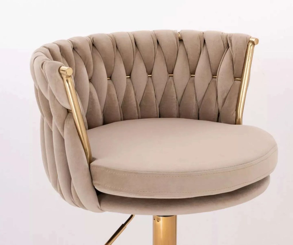 LuxuryForm DESIGN Otočná židle LYON VELUR na zlaté podstavě s kolečky - latte