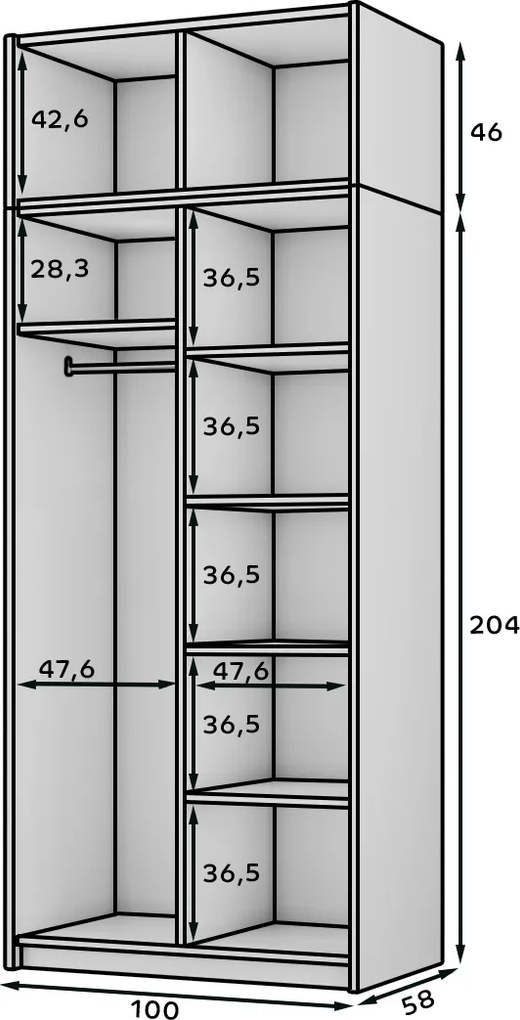 ADRK Furniture Bregma II s nástavcem Skříň s otočnými dveřmi ADRK-W-BREG-100-KB
