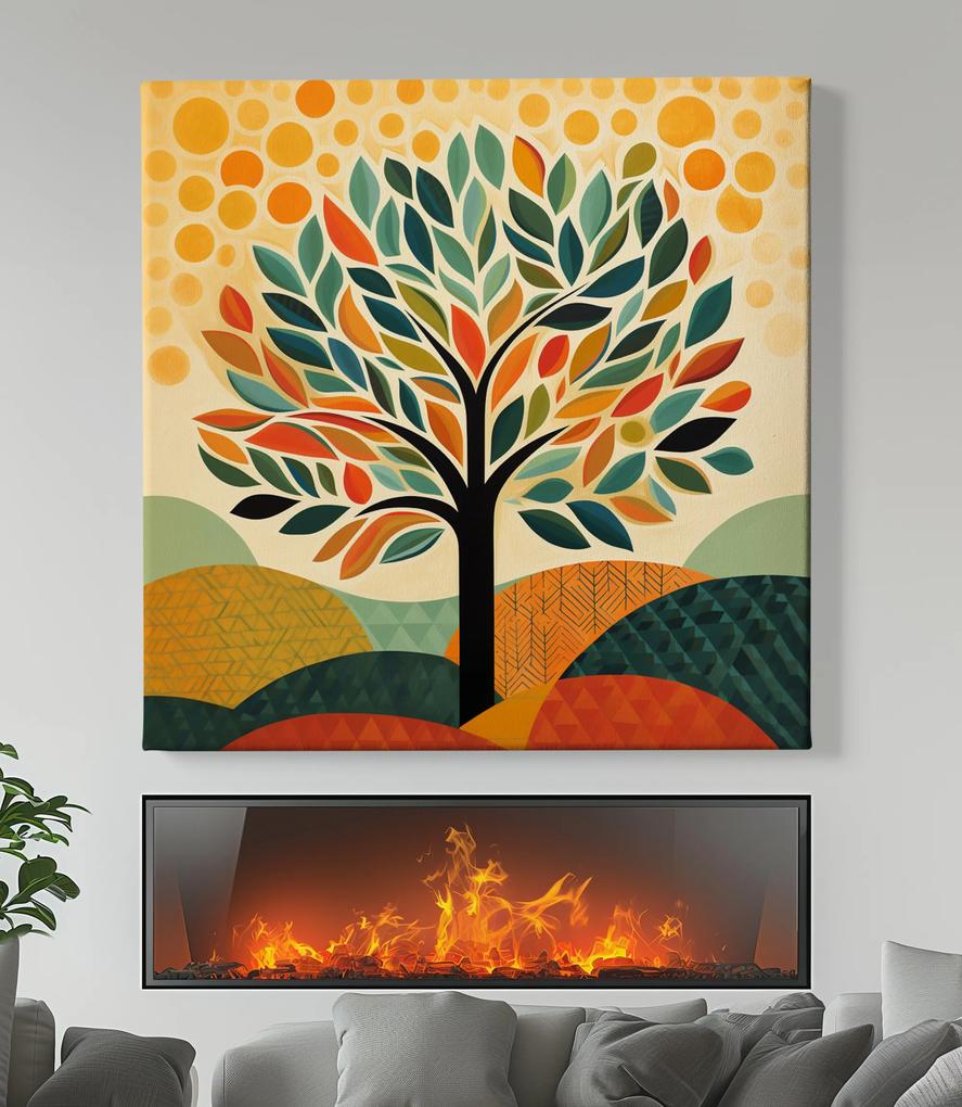 Obraz na plátně - Strom života Radostné lístky FeelHappy.cz Velikost obrazu: 140 x 140 cm