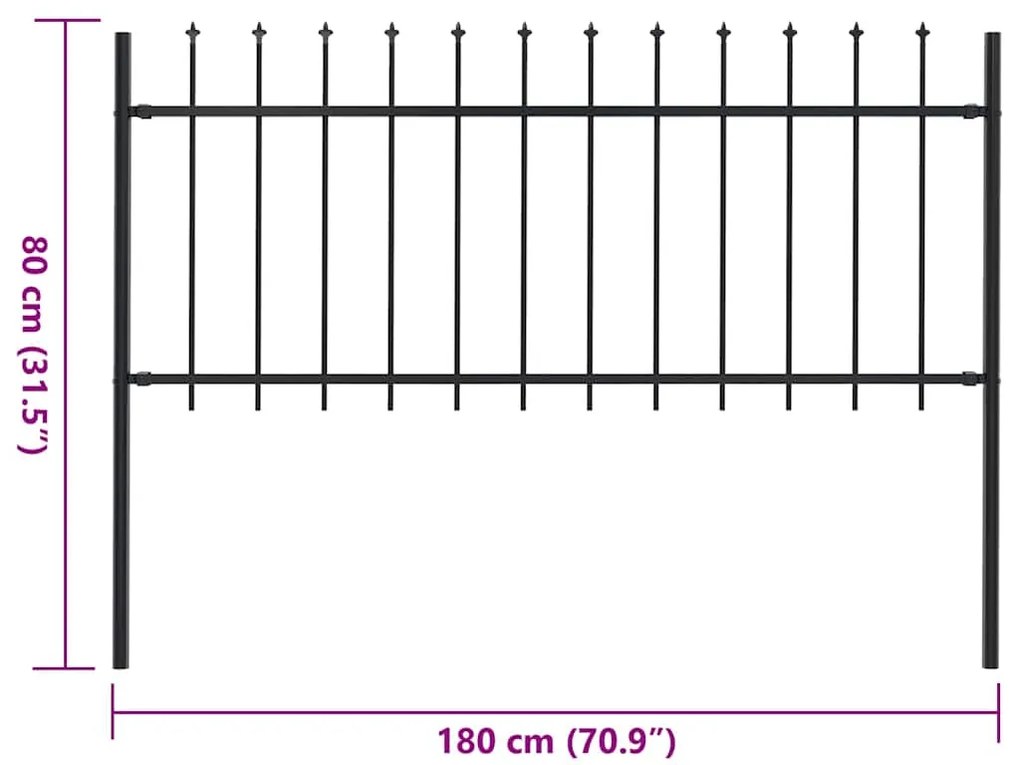 vidaXL Marketos Zahradní plot Woerden s kopím nahoře ocelový 181 x 80 cm černý