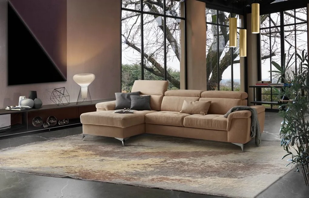 Pregio Italia sofa&relax Rozkládací pohovky Bright Provedení: 2 místná rozkládací + lehátko maxi s úložným prostorem, Vzorník látek: tekno fibra 08 mud