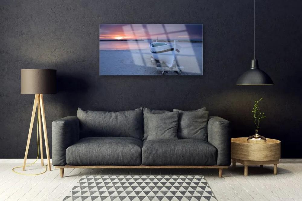 Obraz na skle Loďka Pláž Slunce Krajina 120x60 cm