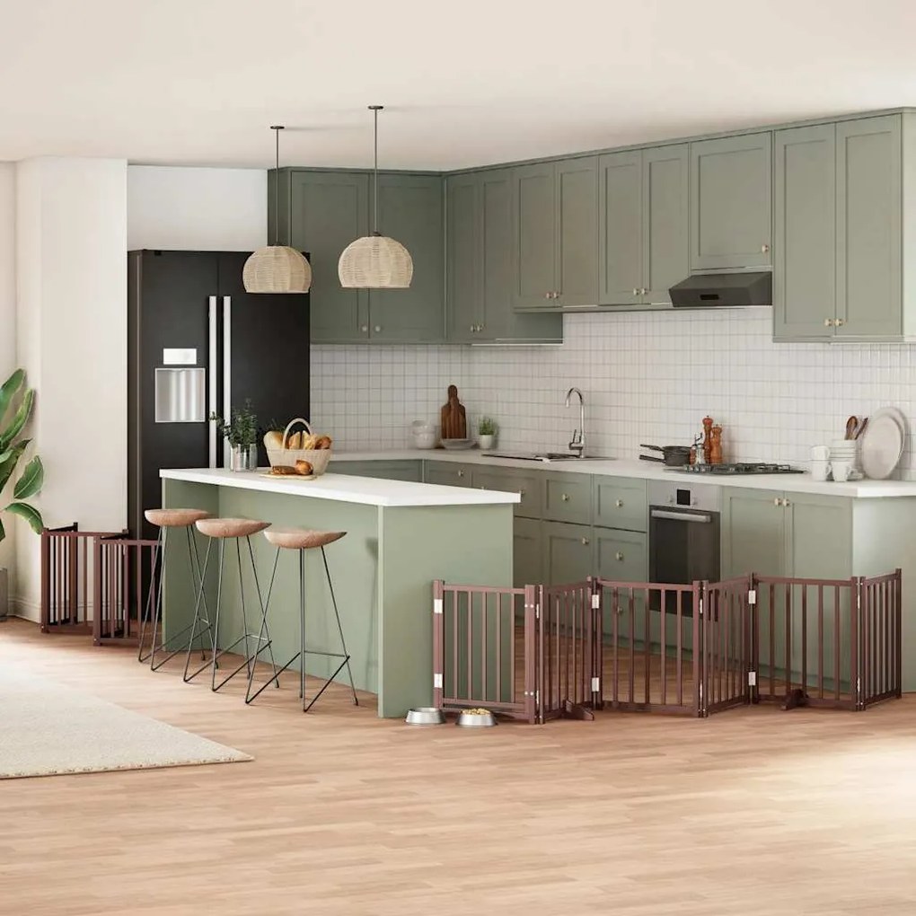 Zábrana pro psy s dvířky skládací 15 panelů hnědá 750 cm topol 3155717